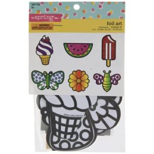 the spring shop kids foil art craft kit (ice cream, watermelon, ice pop, butterfly, flower, bee) - makes 6