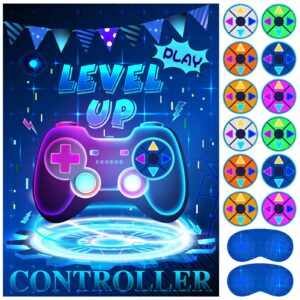 astaron pin the button on the video game party game, 30 video game button sticker, game theme birthday party supplies pin game, construction birthday party favor sets for kids adults.