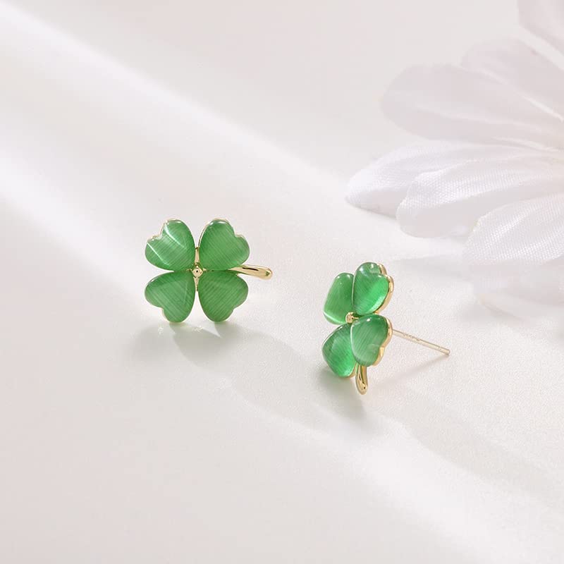 ALoveSoul Four Leaf Clover Earrings Sterling Silver Stud Earrings for Women St Patricks Day Party Accessories Decorations