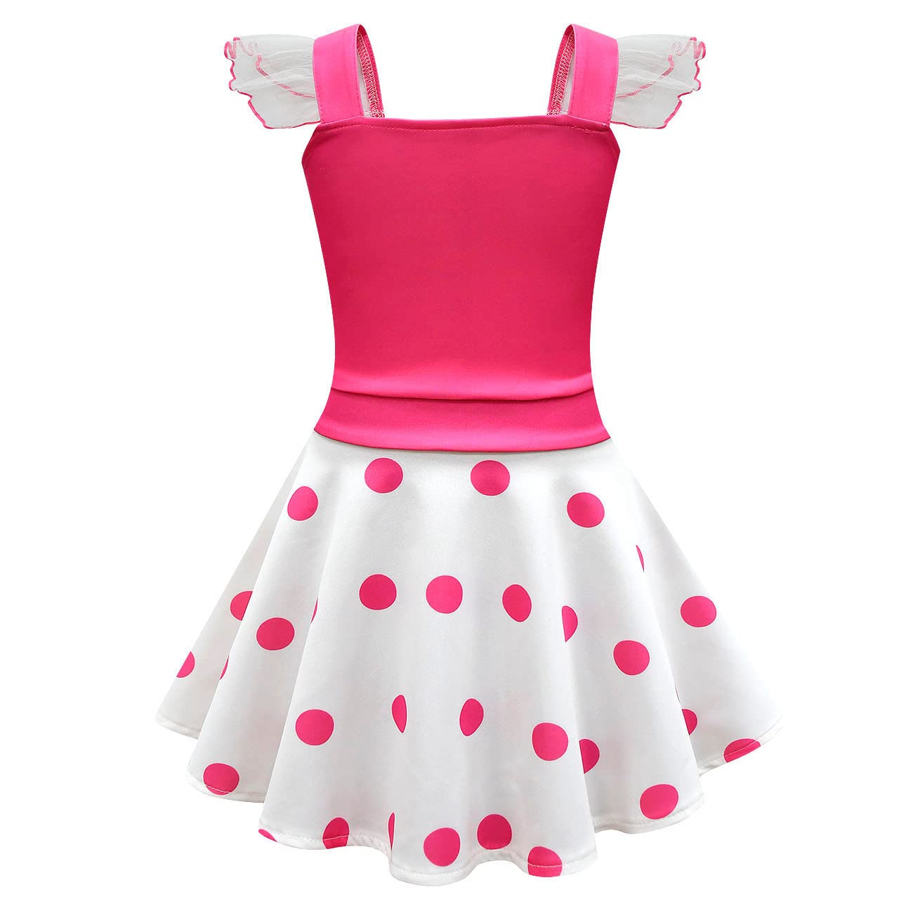 Garperkids Girls Bo Peep Costume for Kids Flutter Sleeve Princess Polka Dot Dress Summer Square Neck Flounce Hem Casual Dress Party Dress Up Children Outfits