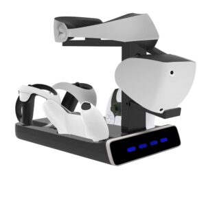 psvr2 charging storage stand for ps vr2 and ps5 controller - charging station with vr headset display stand, 4 charger station and led indicators