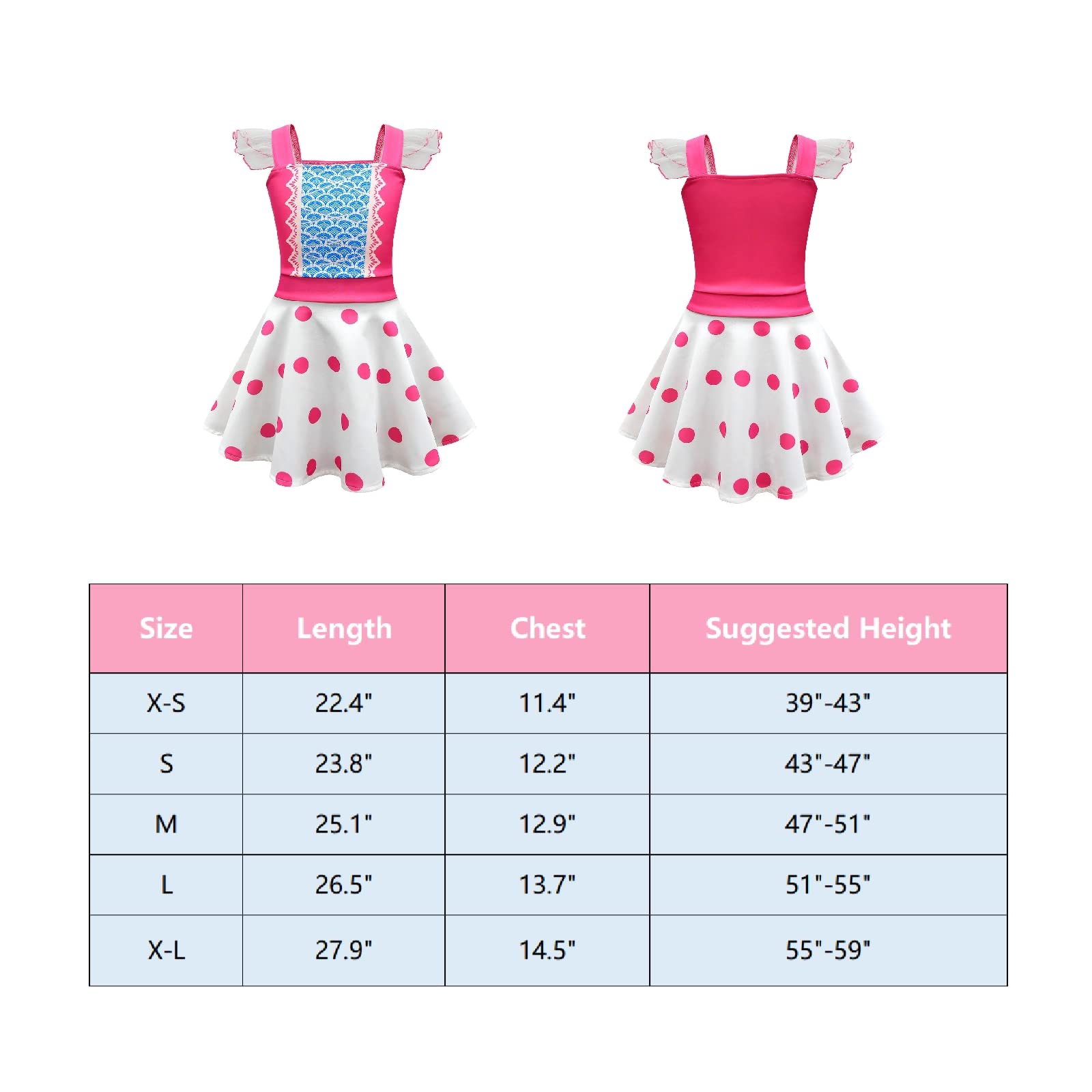 Garperkids Girls Bo Peep Costume for Kids Flutter Sleeve Princess Polka Dot Dress Summer Square Neck Flounce Hem Casual Dress Party Dress Up Children Outfits