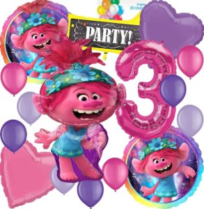 amscan foil balloons, for trolls party collection, party accessory, multicolor, 3rd birthday