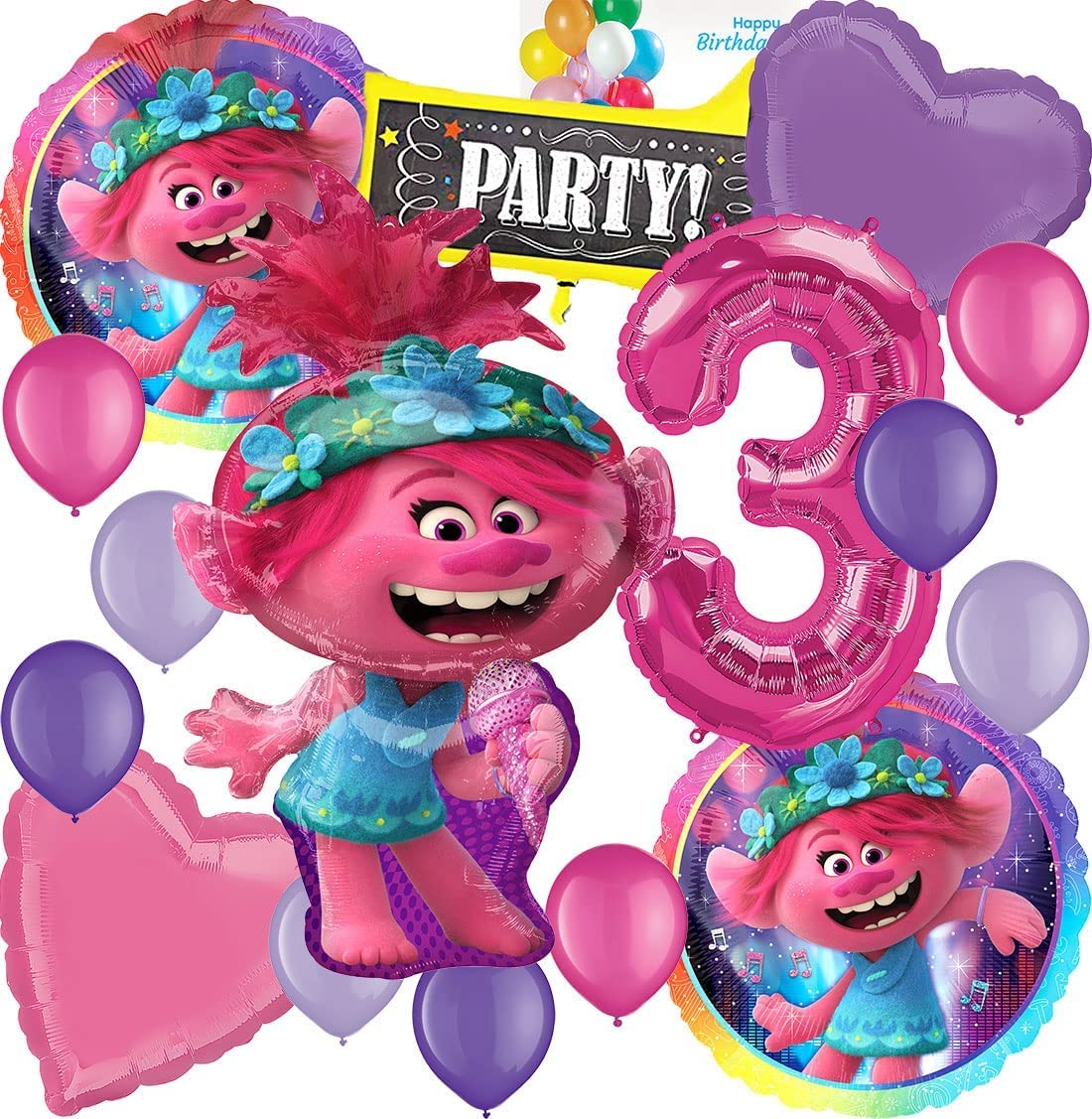 amscan Foil Balloons, for Trolls Party Collection, Party Accessory, Multicolor, 3rd Birthday