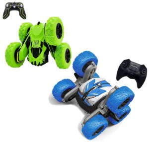 threeking 1pc rc stunt car with lights and 1pc waterproof rc stunt car toy for boys/girls ages 6+