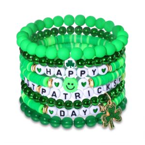 faerliiry st. patrick's day bracelets st. patrick's day shamrock charm bracelets adjustable stretch bracelets for teen girls rish bracelet irish festival party favor gifts, no gemstone