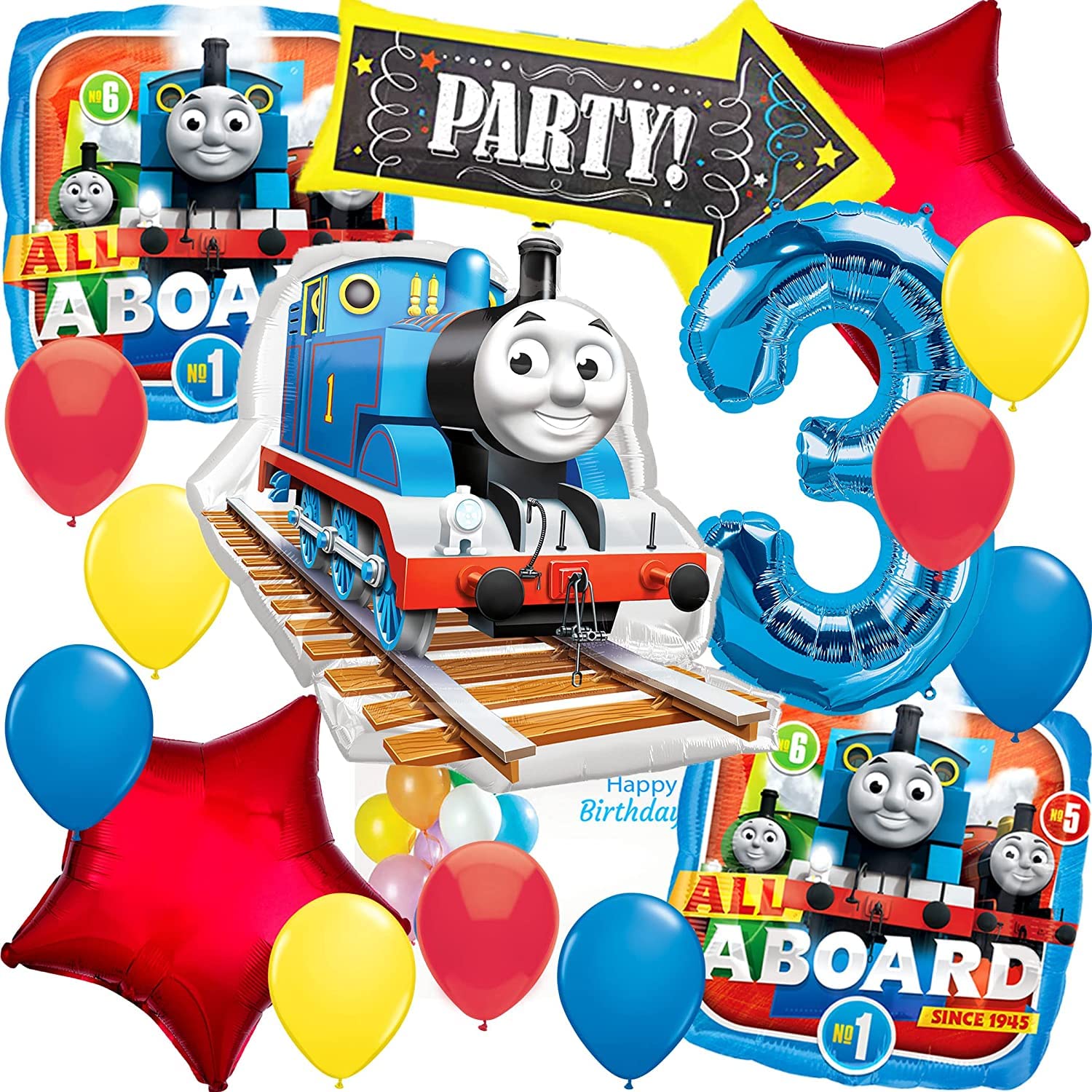 amscan Foil Balloons, for Thomas the Train Party Collection, Party Accessory, Multicolor, 3rd Birthday