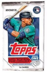 2023 topps series 1 baseball blaster box value pack - 1 pack - 14 trading cards inside - look for exclusive commemorative team logo patch cards