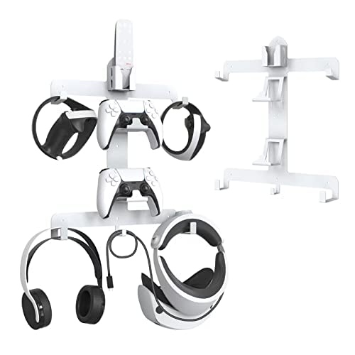 PS VR2 Wall Mount Kit, All in One Solid Metal Wall Mount Kit for PS VR2 Headset, PS VR2 Controllers, PS5 Controllers, PS5 Headphone and PS5 Media Remote - White