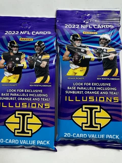 2022 Panini Illusions Football NFL Set of 2 Jumbo Cello Fat Packs - 40 Trading Cards Total - 20 Cards per Pack