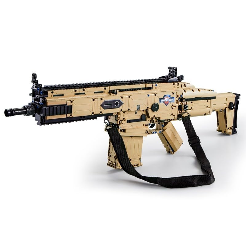 FULHOLPE Gun Building Block, 1406+Pcs Manually Loaded Shooting Blaster Model Kit with Motors, Motorized Military FN Scar 17S Assault Rifle Weapon Building Kit Compatible with Major Brands