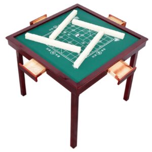 mjtable wooden mahjong table, 35" folding square card tables, wear-resistant nylon desktop, board game domino table, poker cards, mahjong, board games