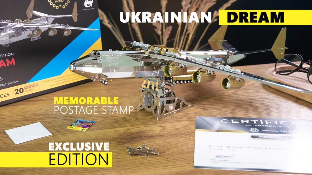 METAL-TIME ANTONOV Mriya AN-225 Exclusive Edition Official Product, Mechanical model, Cargo Aircraft, 3D Model DIY Kit, Airplane Working Model UKRAINIAN DREAM