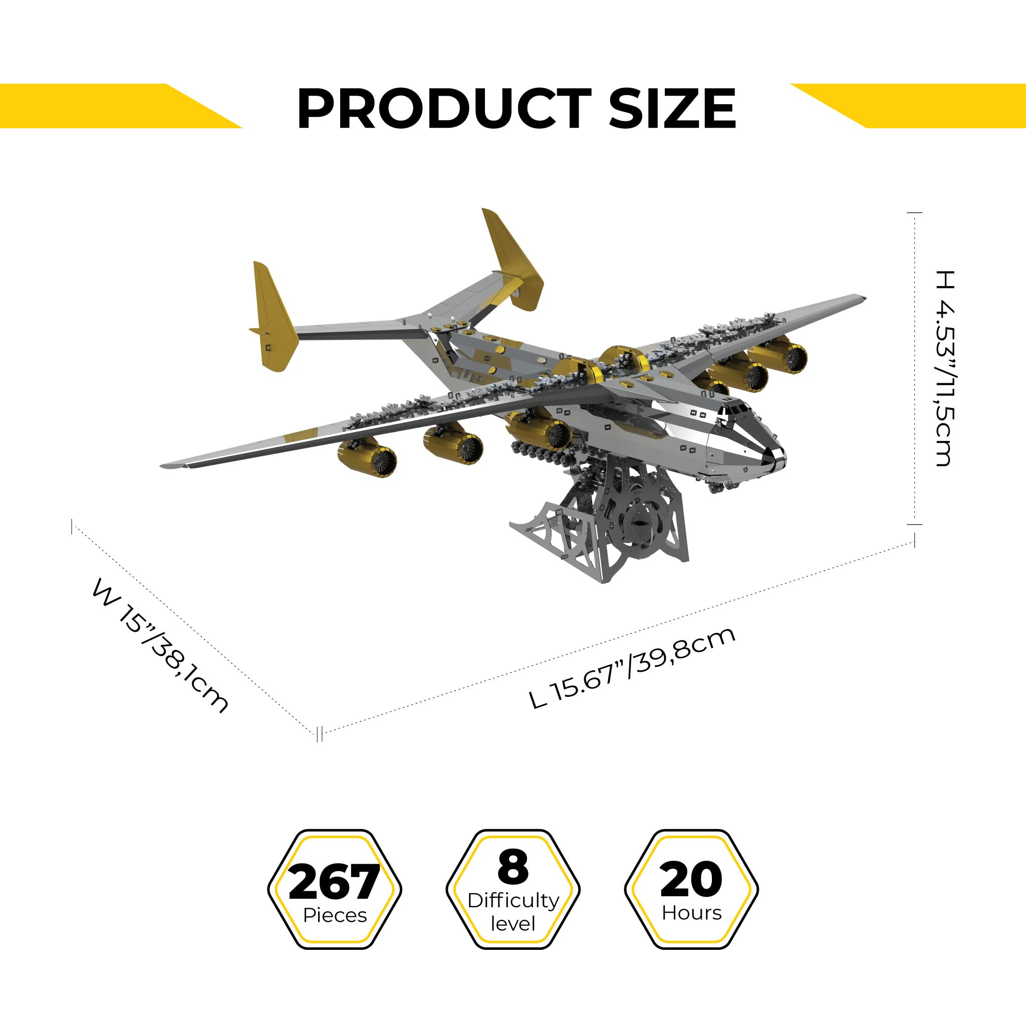 METAL-TIME ANTONOV Mriya AN-225 Exclusive Edition Official Product, Mechanical model, Cargo Aircraft, 3D Model DIY Kit, Airplane Working Model UKRAINIAN DREAM