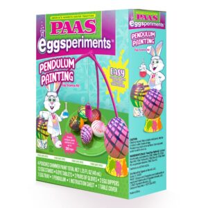 paas eggsperiments: pendulum painting egg science kit - create unique paint patterns on up to 20 eggs! easy clean up with included table cover, perfect arts and crafts activity for easter