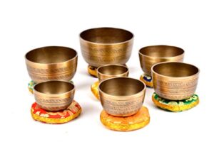 tibetan set of 7 chakra meditation singing bowl for healing prayer,yoga with mallet & cushion (th-sing-1078set7)