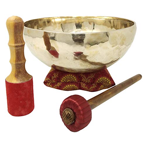 10.5" Handmade Crown Chakra Tibetan Singing Bowl Meditation Healing Bowl With Mallet And Silk Cushion By Pisces