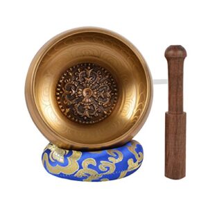 meditation tibetan singing bowl with special etching and ethnic case. for relaxation, healing & mindfulness -gold mand3-2 (b19)