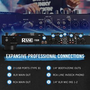 RANE FOUR Advanced 4 Channel Stems DJ Controller - 8.5" Jog Wheels with displays, DJ Mixer with Internal FX, Serato DJ Pro & Pitch ‘n Time DJ Included