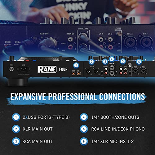 RANE FOUR Advanced 4 Channel Stems DJ Controller - 8.5" Jog Wheels with displays, DJ Mixer with Internal FX, Serato DJ Pro & Pitch ‘n Time DJ Included