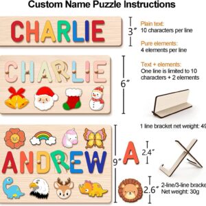 Personalized Name Puzzle for Kids Engraved Text Greetings on Back, Custom Wooden Name Signs with Pegs for Boy & Girl 1 Year Old Montessori Toys Toddler Puzzles for Newborn