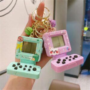 Retro Classic Game Console Pendant Keychain Playable Electronic Miniature Handheld Mini Games Machine with Keychain Ring Gift (Y5)