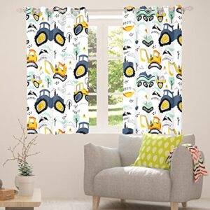 Kids Construction Curtains for Boys,Cartoon Car Excavator Tractor Blackout Curtains 104Wx84L,Cute Equipment Trucks Curtains & Drapes for Toddler Teen Room Decor Yellow Blue Vehicle Window Curtains