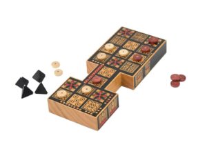 masters replica royal game of ur board game with pyramid dice - features authentic design with solid wood board and wooden pieces