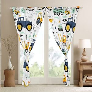 Kids Construction Curtains for Boys,Cartoon Car Excavator Tractor Blackout Curtains 104Wx84L,Cute Equipment Trucks Curtains & Drapes for Toddler Teen Room Decor Yellow Blue Vehicle Window Curtains