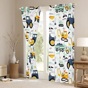 Kids Construction Curtains for Boys,Cartoon Car Excavator Tractor Blackout Curtains 104Wx84L,Cute Equipment Trucks Curtains & Drapes for Toddler Teen Room Decor Yellow Blue Vehicle Window Curtains