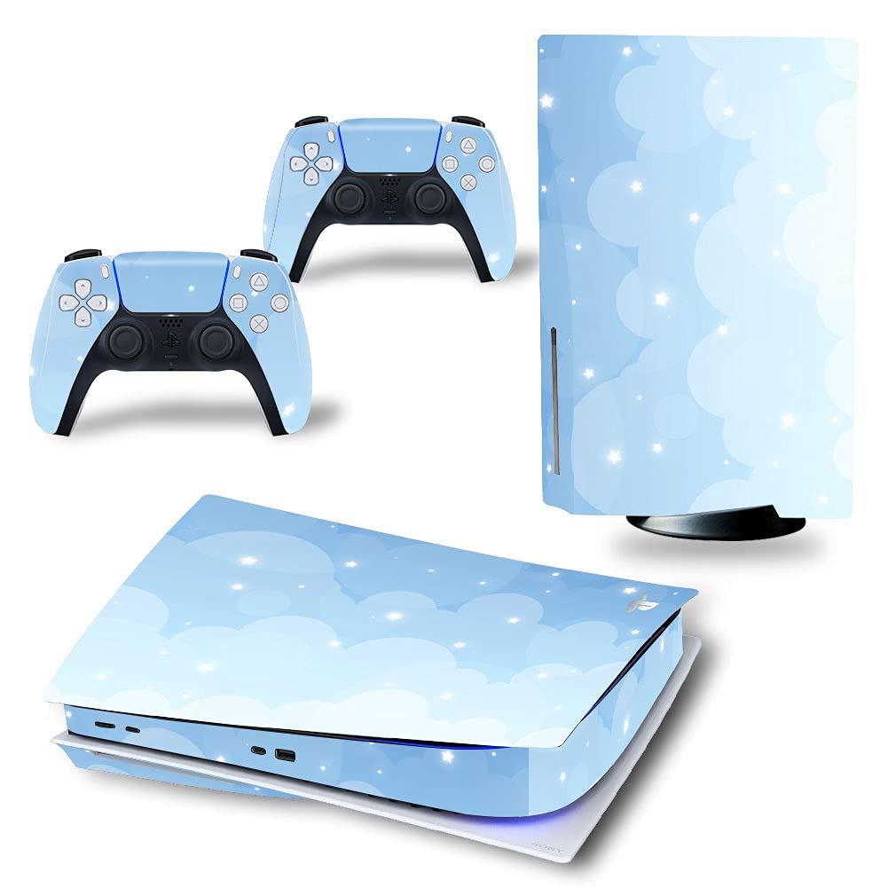 Skin Sticker for PS5 Disc Console and Wireless Controllers, Protective Vinyl Decal Full Cover Wrap for Disc Edition (Blue)