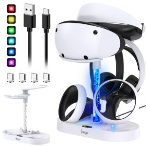 charging station for ps vr2 controller with rgb light bar, meneea fast charger stand headset hanger for playstation vr2, dock accessories for playstation vr2 with 4 type-c magnetic charging adapters