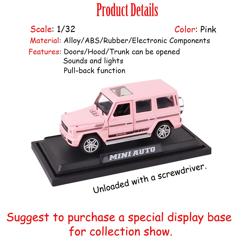 iLooboo Alloy Collectible Pink Benz G65 AMG Toy Vehicle Pull Back Die-Cast Car Model with Lights and Sound