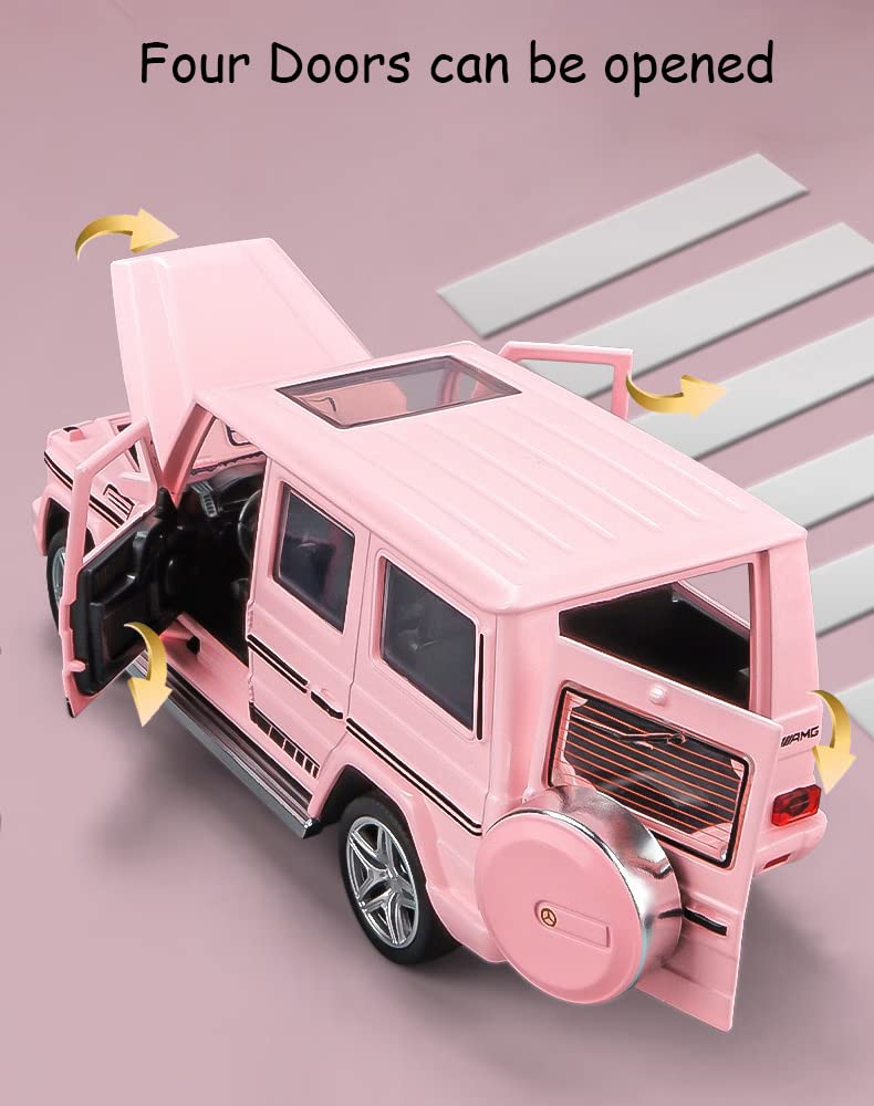 iLooboo Alloy Collectible Pink Benz G65 AMG Toy Vehicle Pull Back Die-Cast Car Model with Lights and Sound