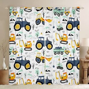 kids construction curtains for boys,cartoon car excavator tractor blackout curtains 104wx84l,cute equipment trucks curtains & drapes for toddler teen room decor yellow blue vehicle window curtains