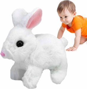 bunny toys interactive electronic pet toys bunnies can walk and talk, easter plush stuffed bunny toy walking rabbit educational toys for kids, interactive bunny hopping wiggle ears twitch nose(white)