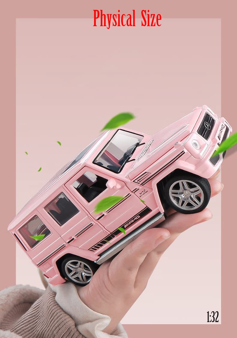 iLooboo Alloy Collectible Pink Benz G65 AMG Toy Vehicle Pull Back Die-Cast Car Model with Lights and Sound