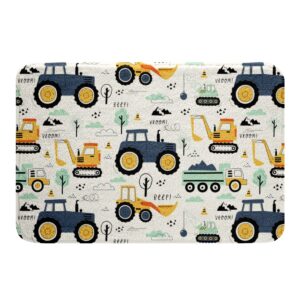 cartoon car bathroom floor mat for boys,kids construction vehicles door mat 20"x32",excavator tractor trucks bathroom rugs for toddler girls home room decor machinery truck entryway,all season