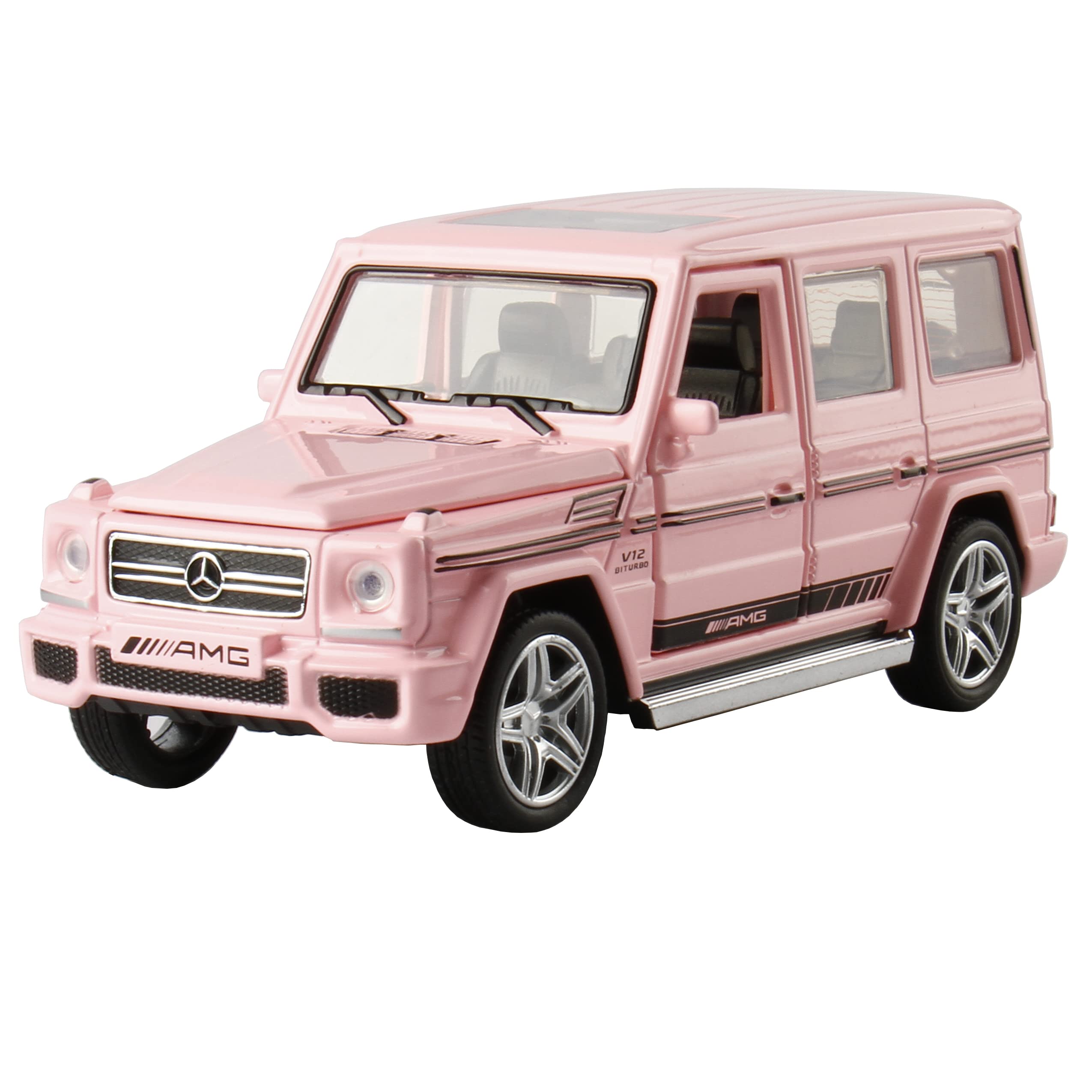 iLooboo Alloy Collectible Pink Benz G65 AMG Toy Vehicle Pull Back Die-Cast Car Model with Lights and Sound