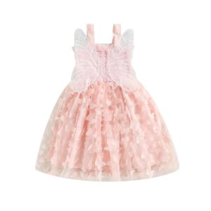 little baby flower girl butterfly dresses solid color frill princess fairy tulle tutu dress up birthday wedding party clothes (12-18m, pink)