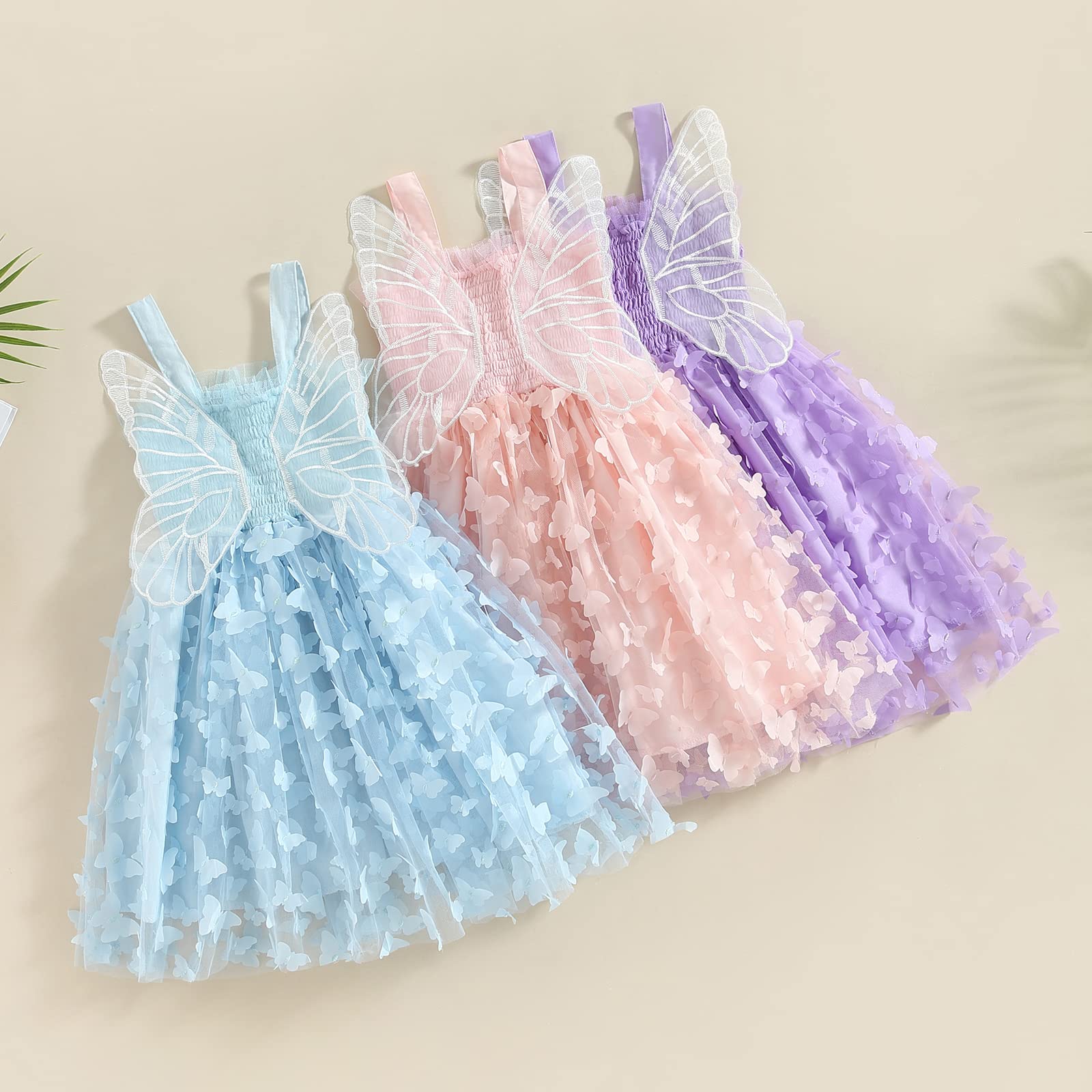 Little Baby Flower Girl Butterfly Dresses Solid Color Frill Princess Fairy Tulle Tutu Dress Up Birthday Wedding Party Clothes (12-18M, Pink)