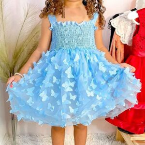 Little Baby Flower Girl Butterfly Dresses Solid Color Frill Princess Fairy Tulle Tutu Dress Up Birthday Wedding Party Clothes (12-18M, Pink)