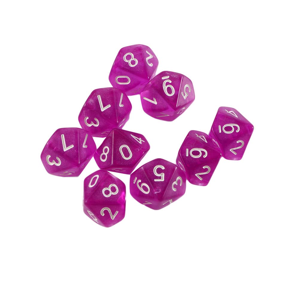 Pack of 10 D10 Dices, 10 Sided Plastic Polyhedral Dice for RPG MTG DND Dice Table Games, Board Game, Dungeons and Dragons Dice(Purple)