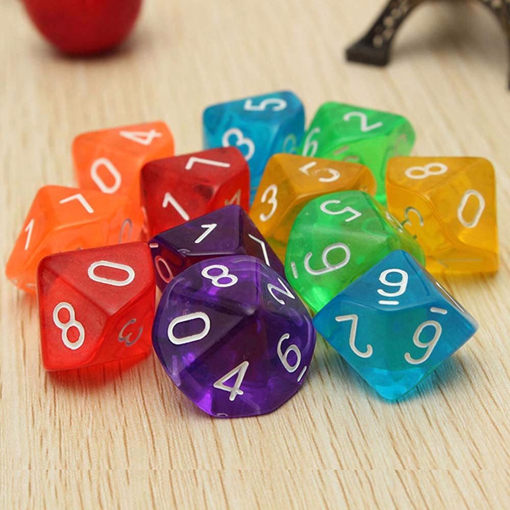 Pack of 10 D10 Dices, 10 Sided Plastic Polyhedral Dice for RPG MTG DND Dice Table Games, Board Game, Dungeons and Dragons Dice(Purple)