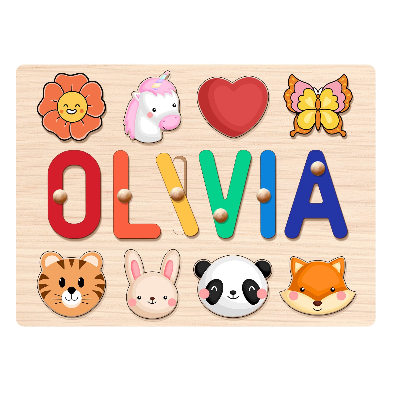 Name Puzzle for Kids Personalized, Custom Baby Gifts, 1st Birthday Gifts, Early Learning Toys for Baby Boy or Baby Girl, Wooden Puzzles for Toddlers with Pegs