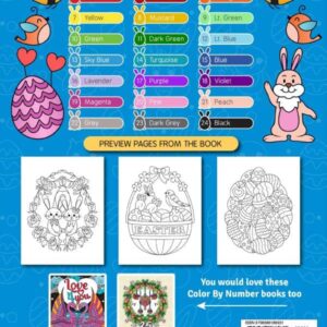 Easter Eggs Color by Number: Coloring Book of Cute Easter Bunnies, Easter Eggs, and Beautiful Spring Flowers for Hours of Fun, Stress Relief and Relaxation