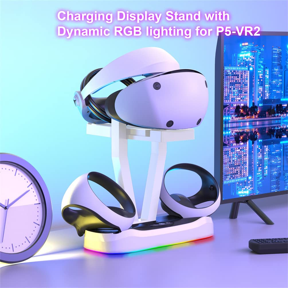 for PS5 VR2 Dual Sense Controller Charging Dock, for PSVR2 Magnetic Charging Station with RGB Lighting, VR2 Headset Display Stander VR Accessories