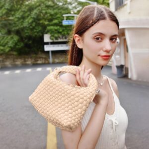 Small Hand Woven Handbags for Women Shoulder Crossbody Bag Girls Purses Cassual Top Handle Bags Hobo Curved Tote Phone Bag (Apricot)