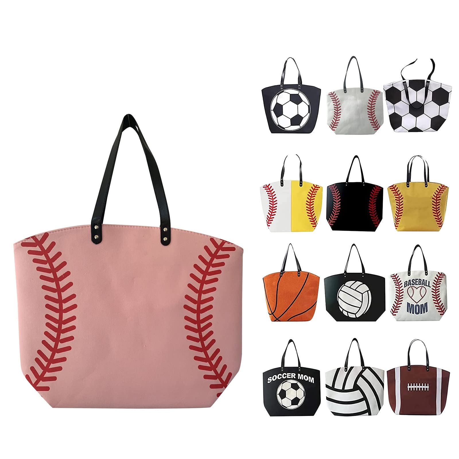 Qinnyo Women's Baseball Tote Handbag Soccer Sports Tote Bag Canvas Casual Oversized Beach Bag Utility Shopping Work Tote Bag