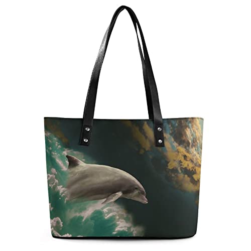 Womens Handbag Dolphin Leather Tote Bag Top Handle Satchel Bags For Lady